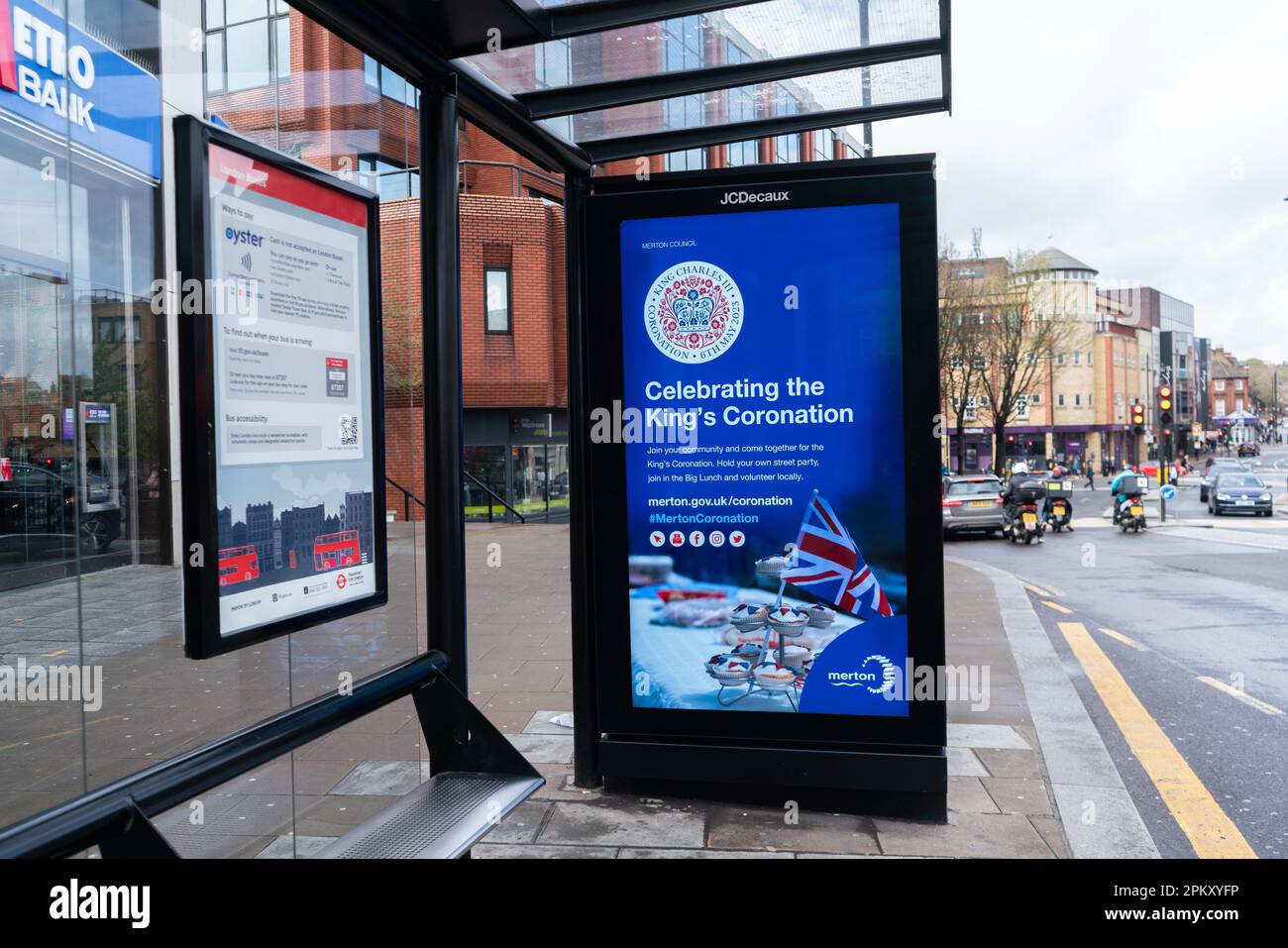 Wimbledon, London, UK. 10 April 2023. A poster placed on a bus shelter ...
