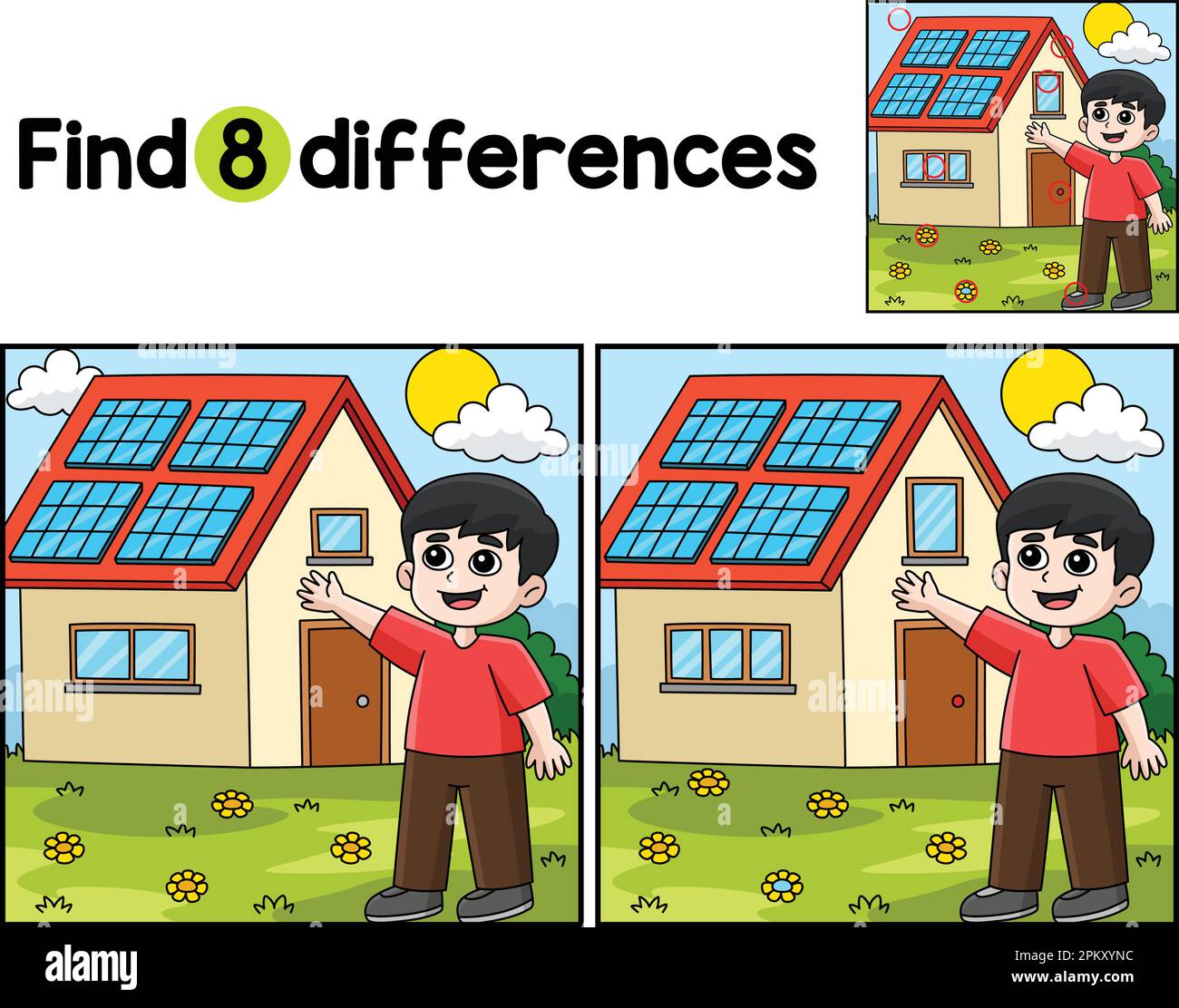 Boy with Solar Panel House Find The Differences Stock Vector Image ...
