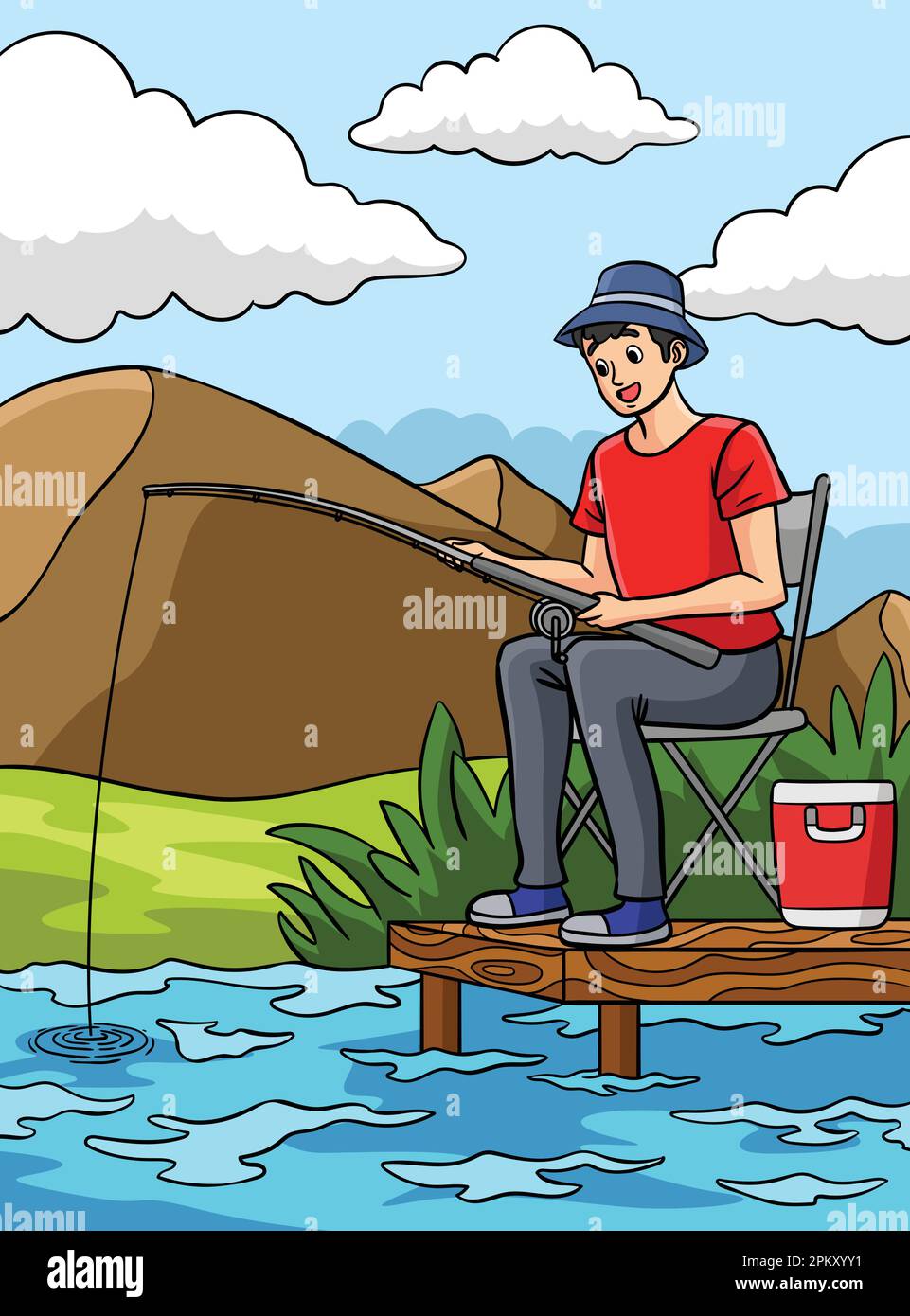 Fisherman Profession Colored Cartoon Illustration Stock Vector Image ...