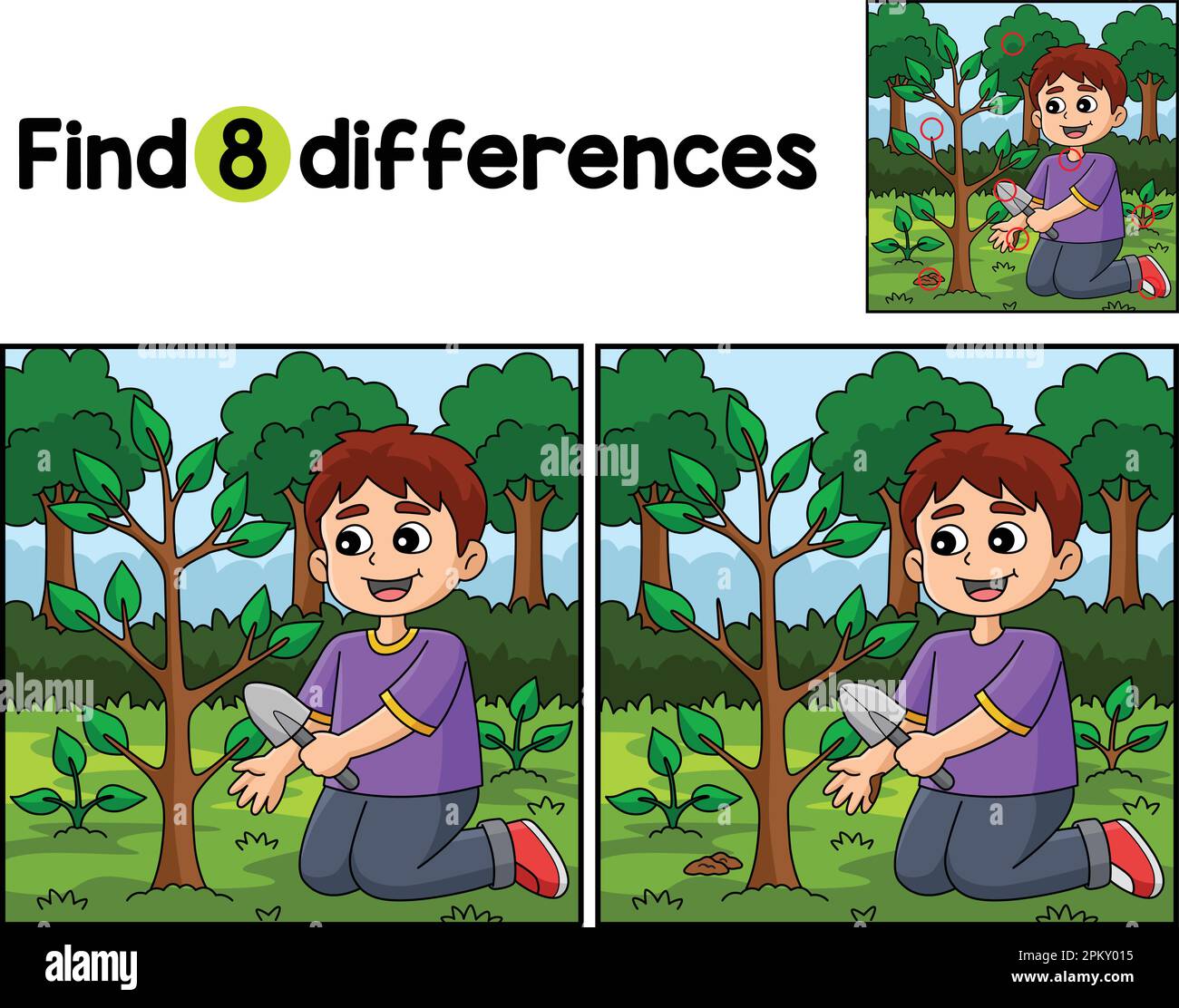 Boy Planting Trees Find The Differences Stock Vector Image & Art - Alamy