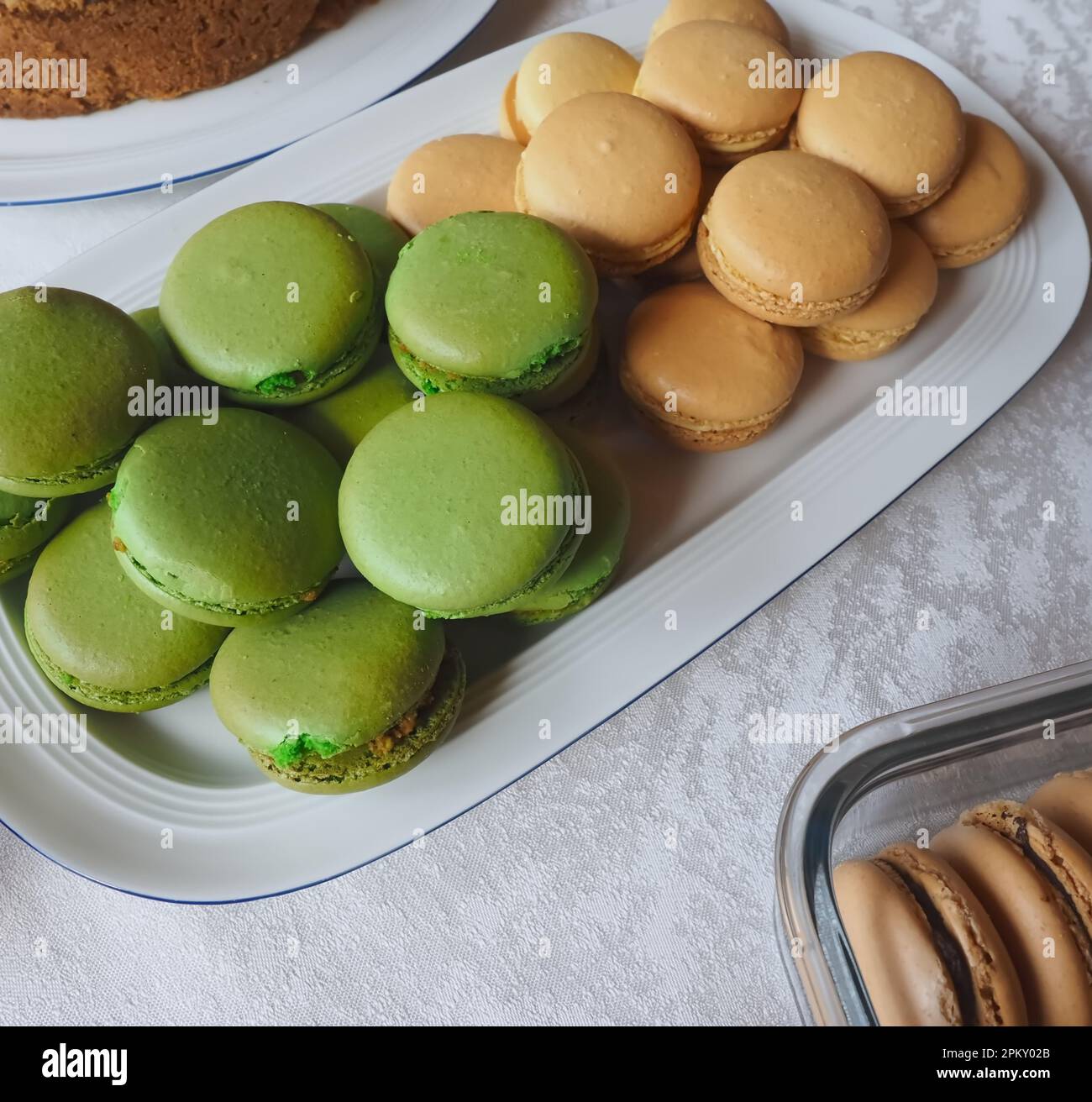 homemade macarons with a pistachio and vanilla filling Stock Photo - Alamy