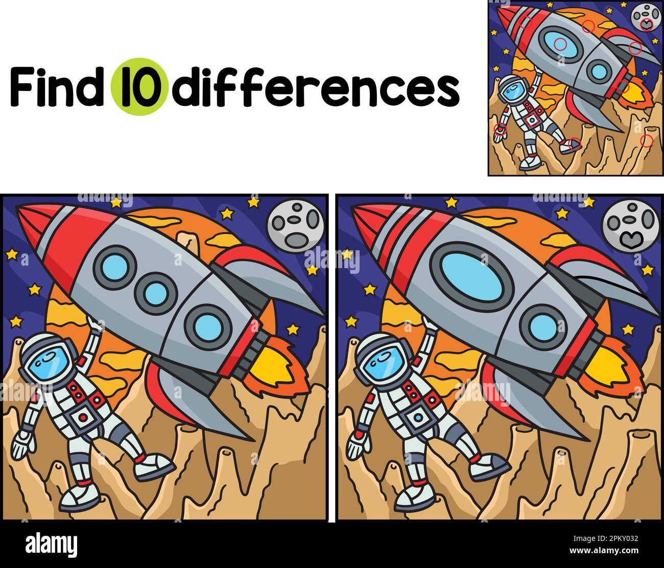 Astronaut Space Rocket Ship Find The Differences Stock Vector Image ...