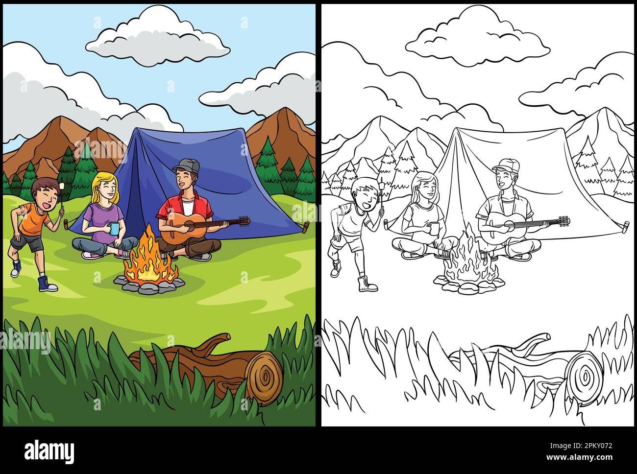 Camper Coloring Page Colored Illustration Stock Vector Image & Art - Alamy