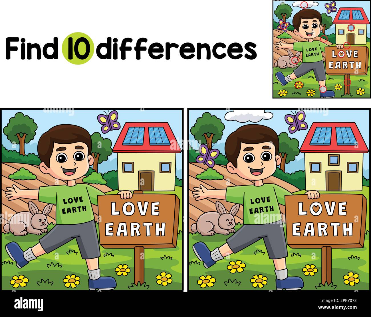 Boy Holding Love Earth Sign Find The Differences Stock Vector Image ...