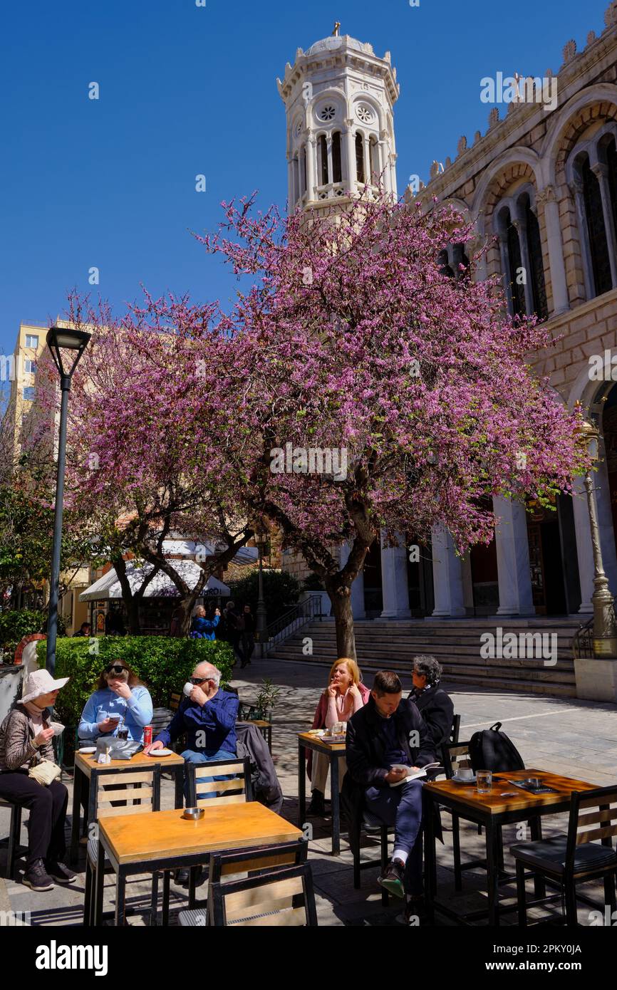 Cafe in front of the Holy Church of the Dormition of the Virgin Mary ...