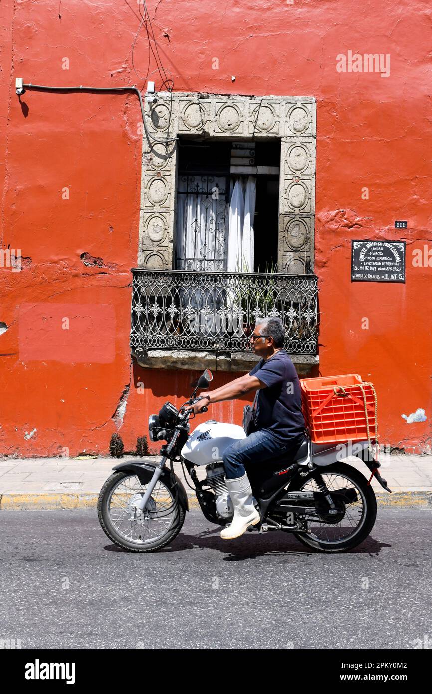 Motorcycle, Colonial city centre , Oaxaca city , Mexico Stock Photo - Alamy