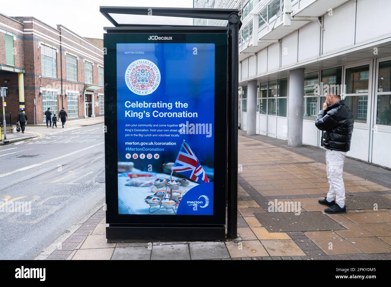 Wimbledon, London, UK. 10 April 2023. A poster placed on a bus shelter ...