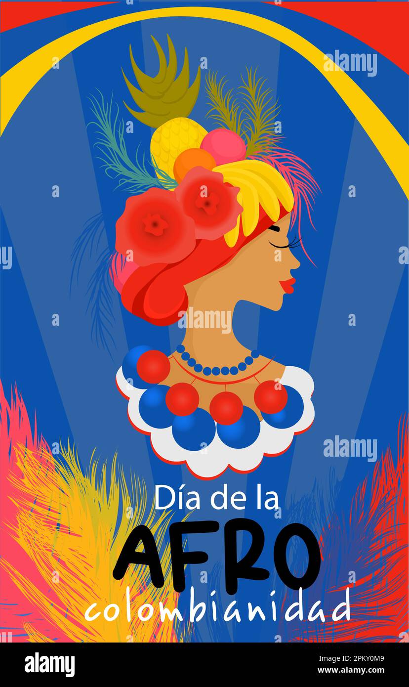 Afro-Colombian Day in Colombia in Spanish. Vertical banner in bright ...