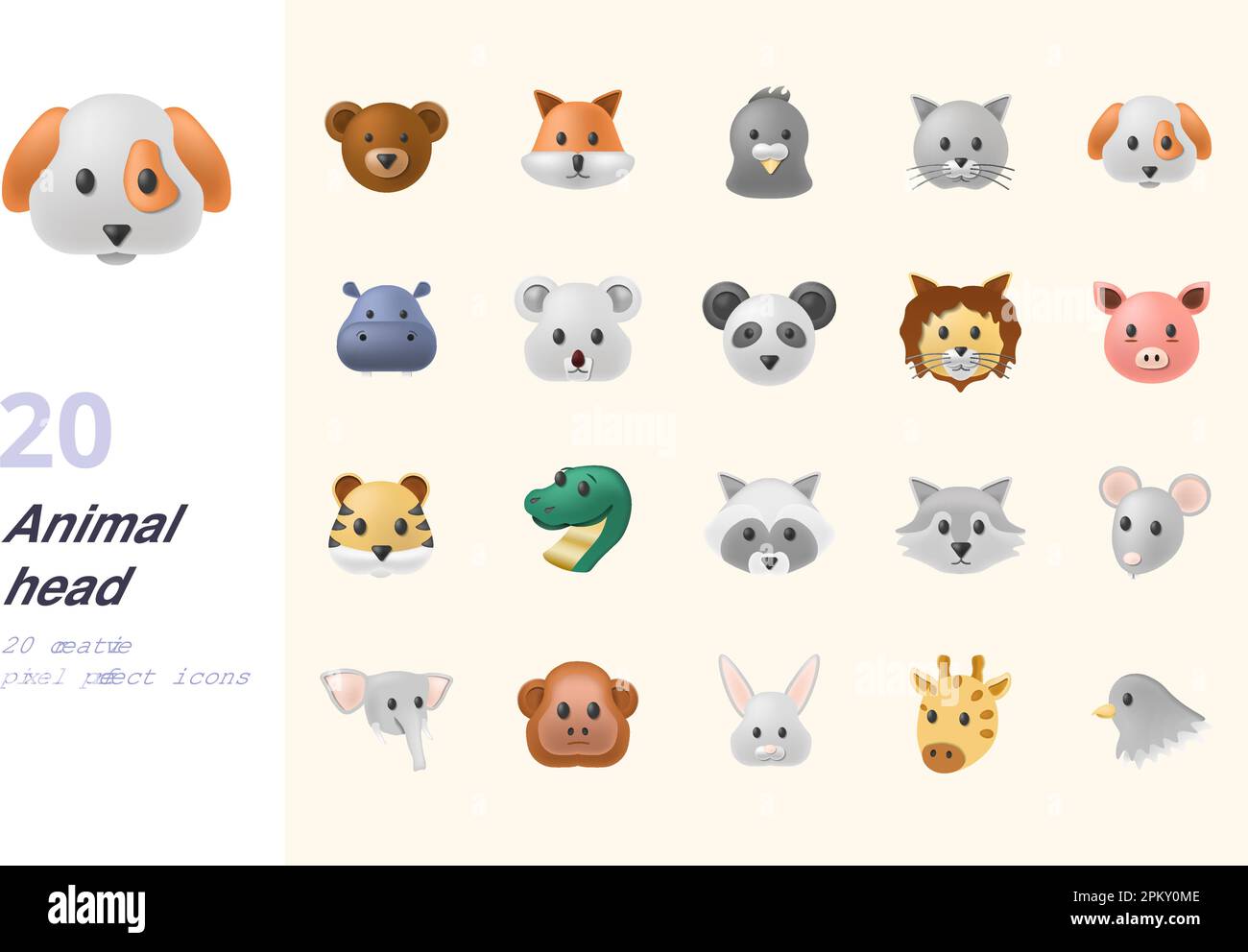 Animal head set. Creative icons: bear, fox, seal, cat, dog ...
