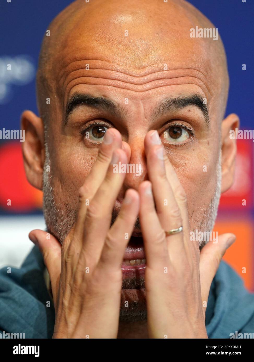 Manchester City manager Pep Guardiola during a press conference at the ...