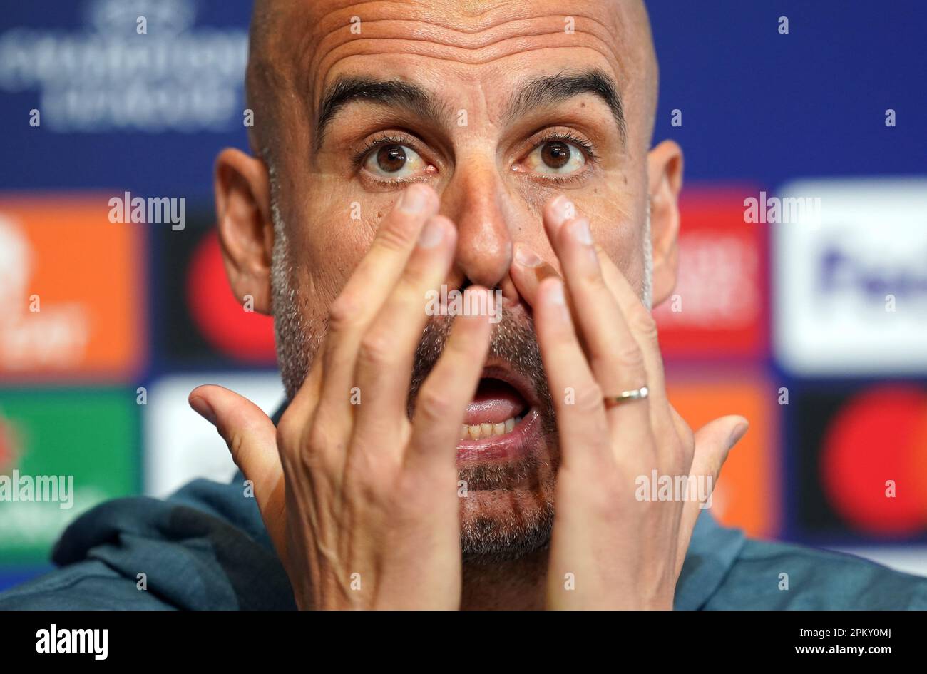 Manchester City manager Pep Guardiola during a press conference at the ...
