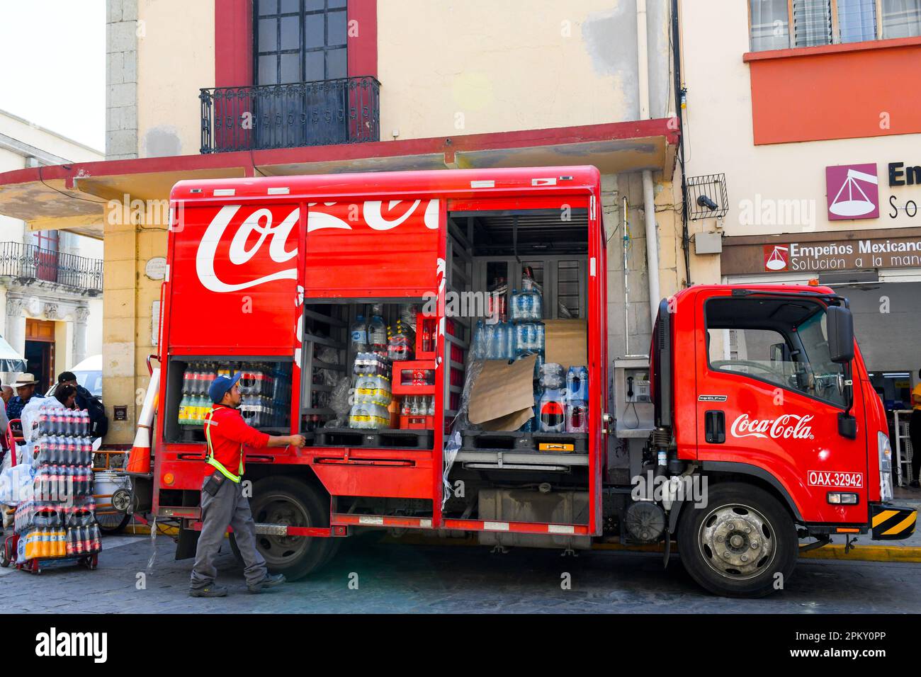 Coca Cola truck making delivery in Oaxaca city, Mexico Stock Photo - Alamy
