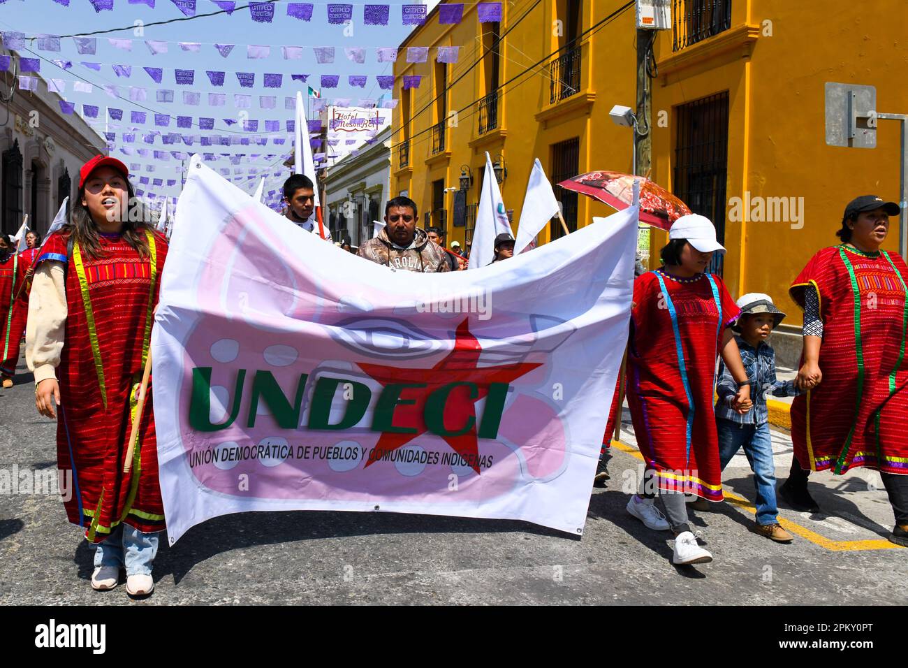 Indigenous people belonging a Union protest in Oaxaca city Mexico ...