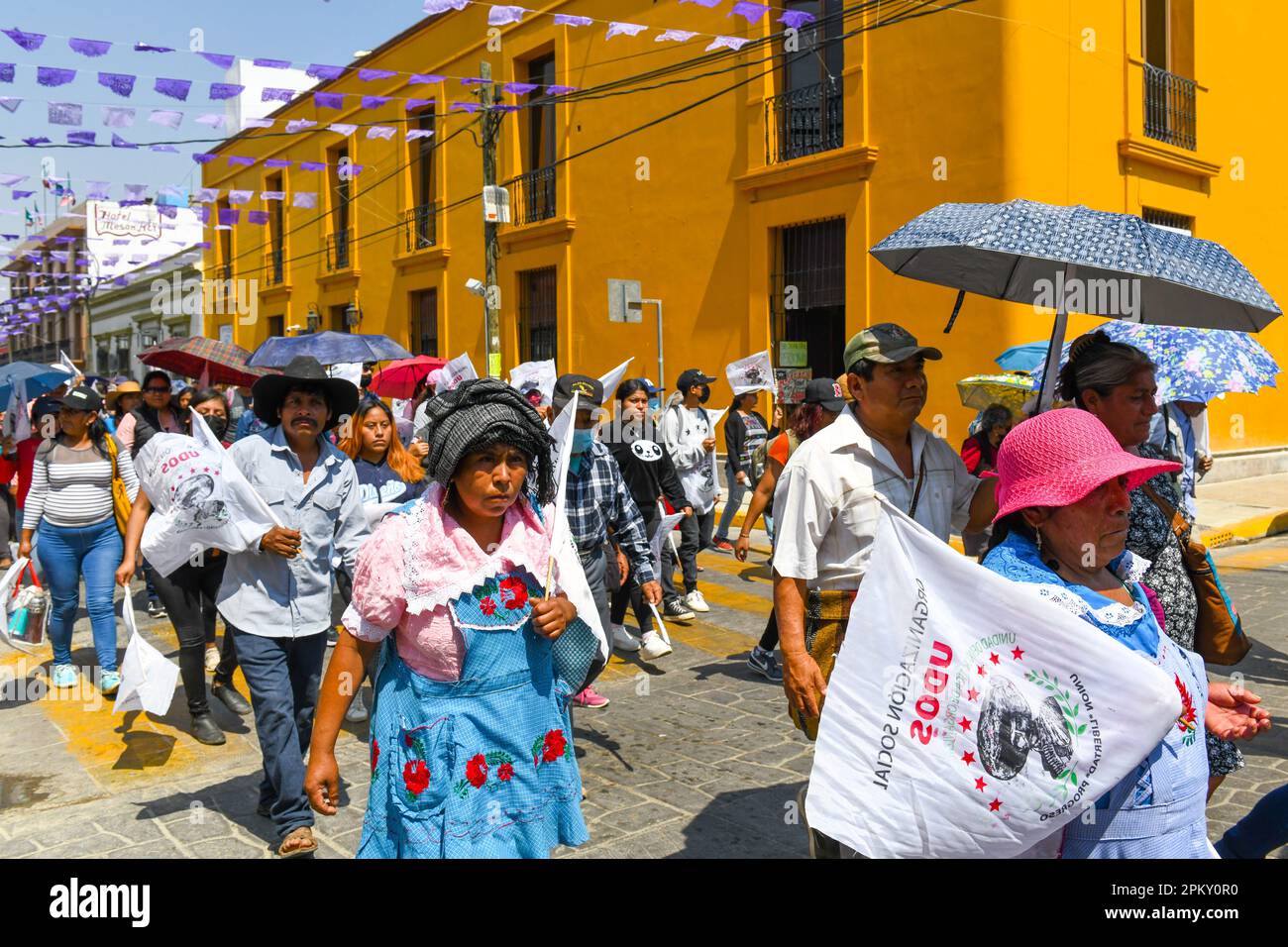 Indigenous people belonging a Union protest in Oaxaca city Mexico ...