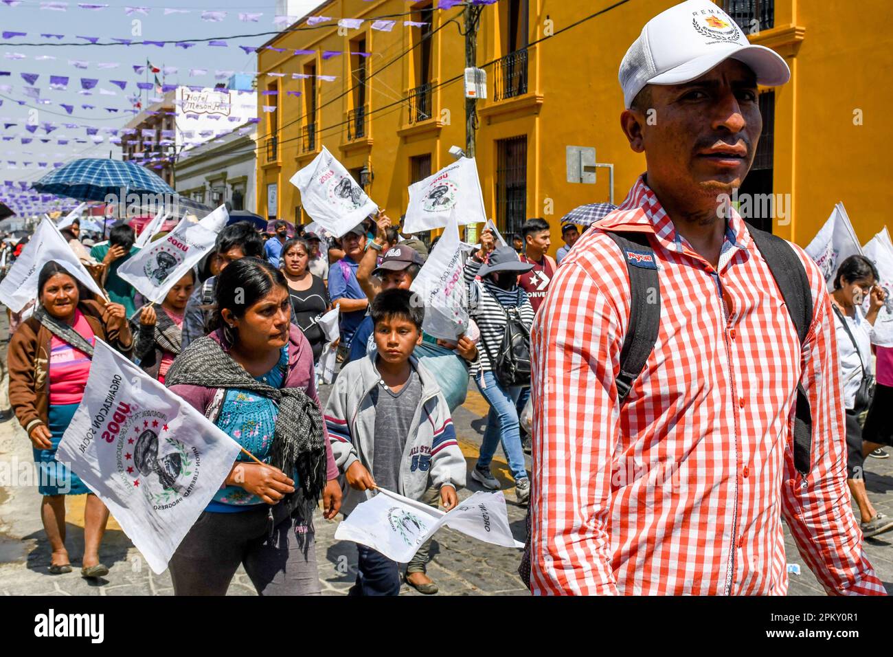 Indigenous people belonging a Union protest in Oaxaca city Mexico ...