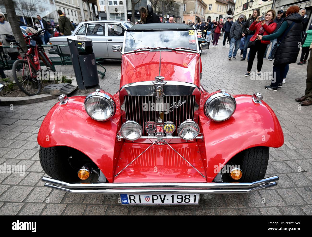 Vintage car is seen at European Square in Zagreb, Croatia, on April 10 ...