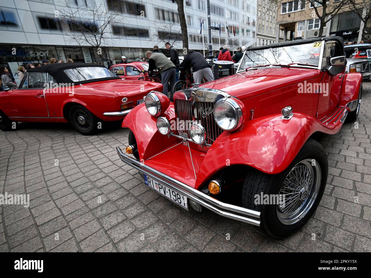 Vintage car is seen at European Square in Zagreb, Croatia, on April 10 ...