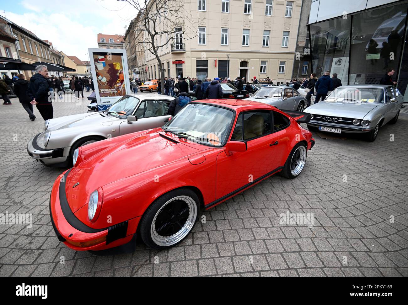 Vintage car is seen at European Square in Zagreb, Croatia, on April 10 ...