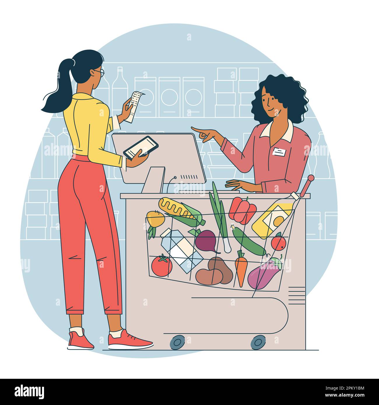 Young woman at the checkout in a supermarket Stock Vector Image & Art ...