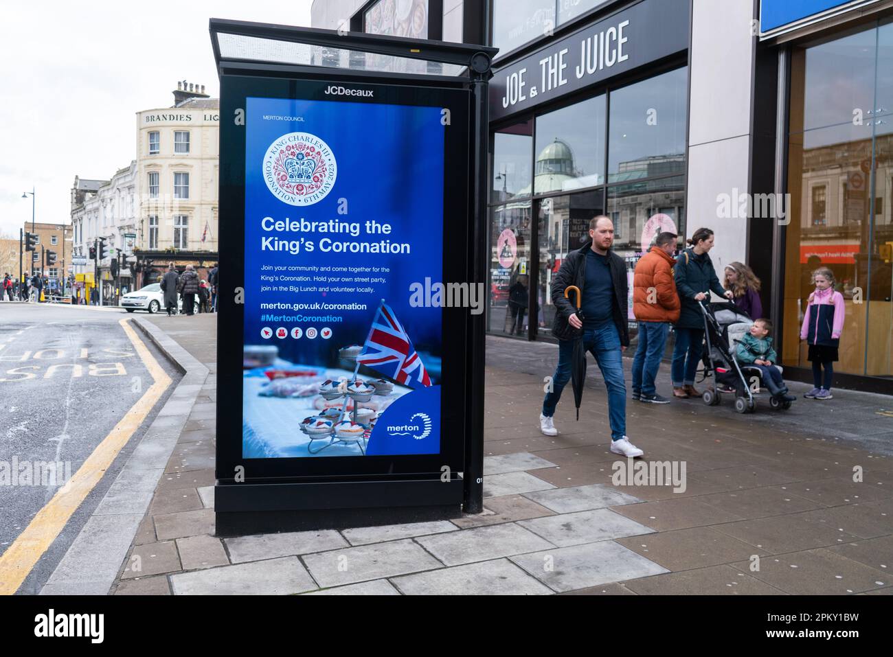 Wimbledon, London, UK. 10 April 2023. A poster placed on a bus shelter ...