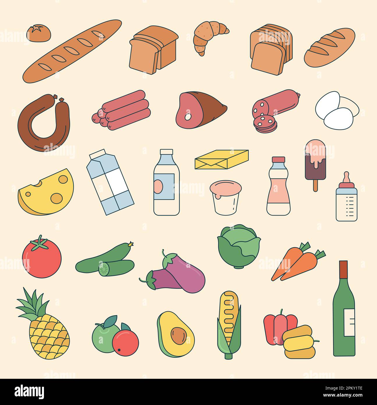 Thin line color grocery icons Stock Vector Image & Art - Alamy