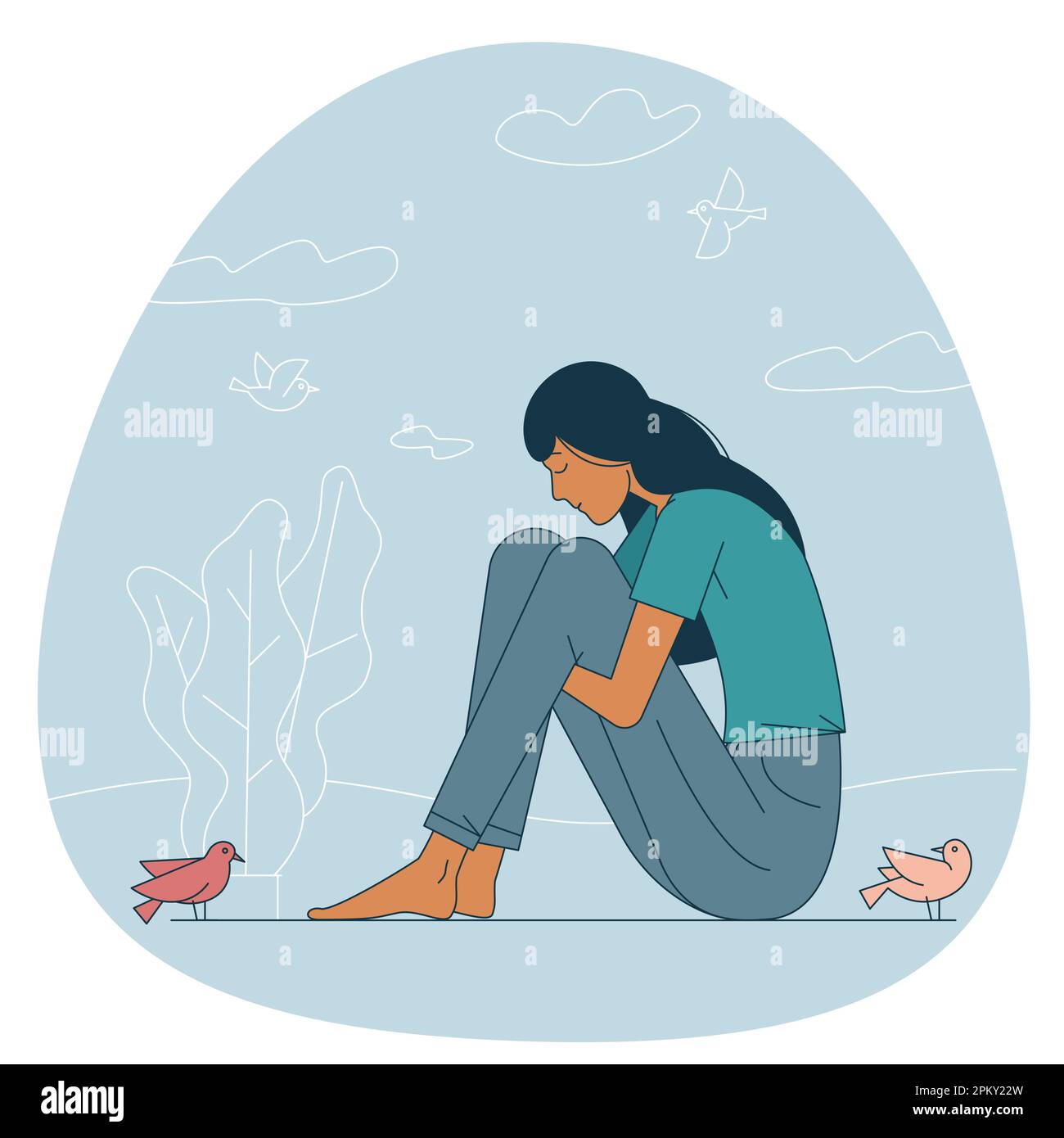 Sad Girl Sitting And Hugging Her Knees Stock Vector Image And Art Alamy