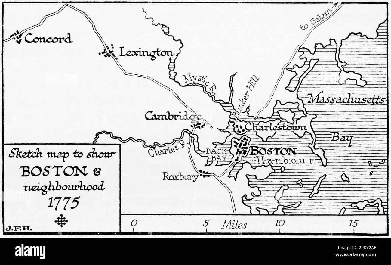 Sketch map showing Boston and neighbourhood, 1775. From the book ...