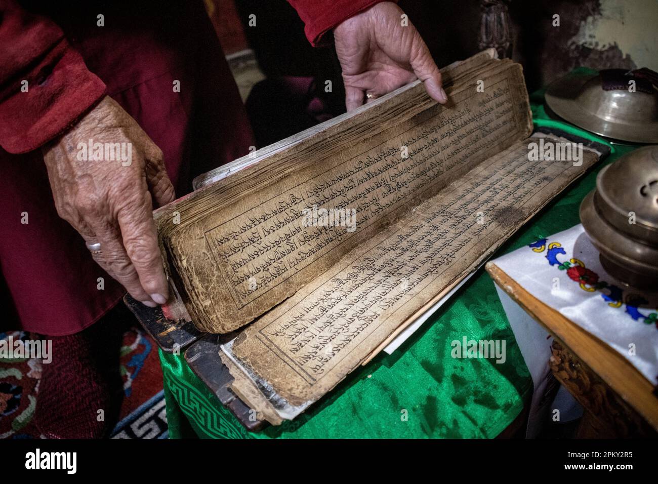 A prayer book in Dzongkhul Monastery, Zanskar, Ladakh, India Stock ...