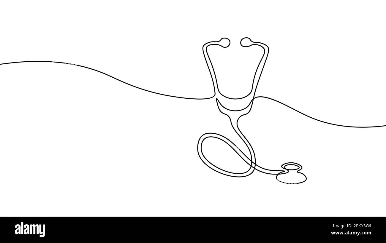 Medicine stethoscope single continuous line art. Health care World Day ...