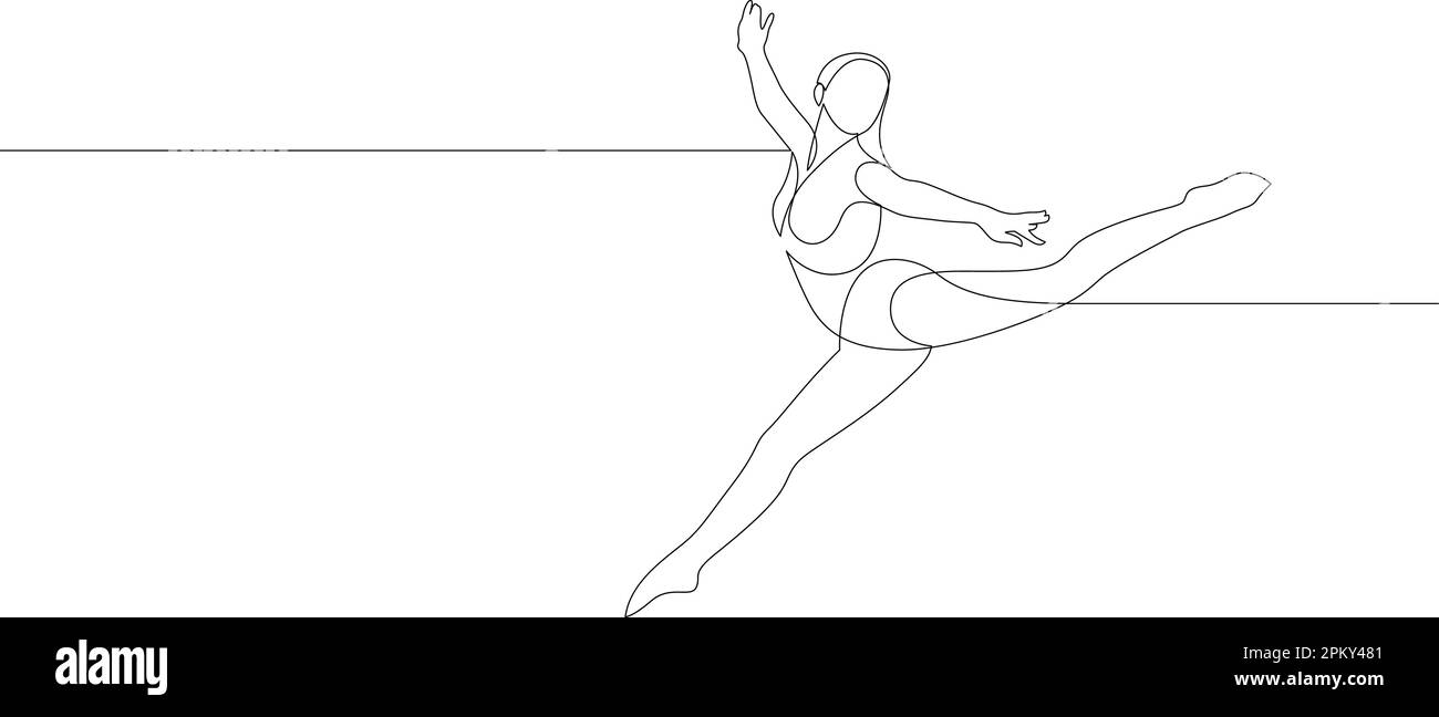 Continuous drawing in one line style of happy woman stretching. Elegant ...