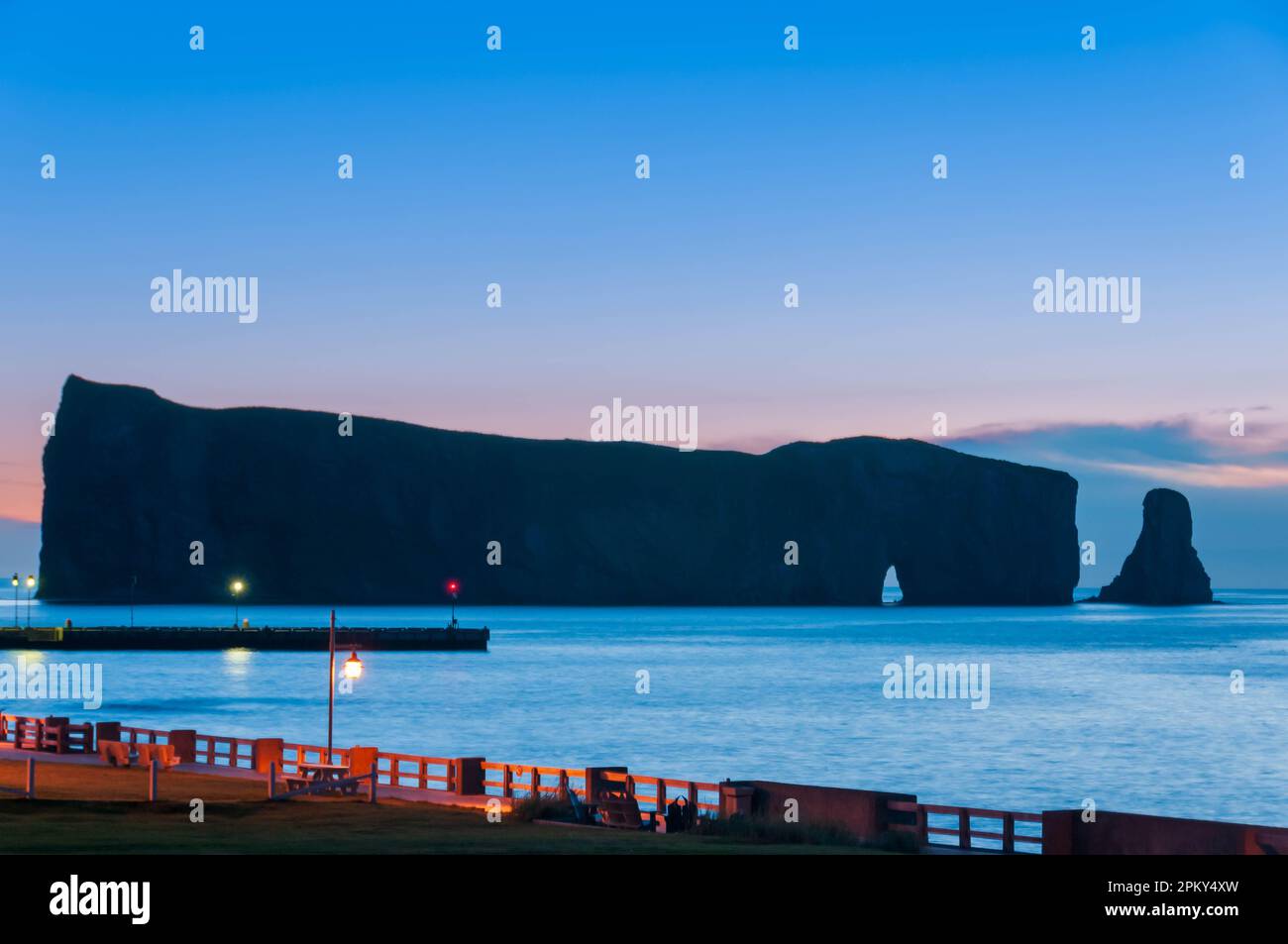 Gaspe Perce Rock silhouette at twilight , Quebec, Canada Stock Photo ...