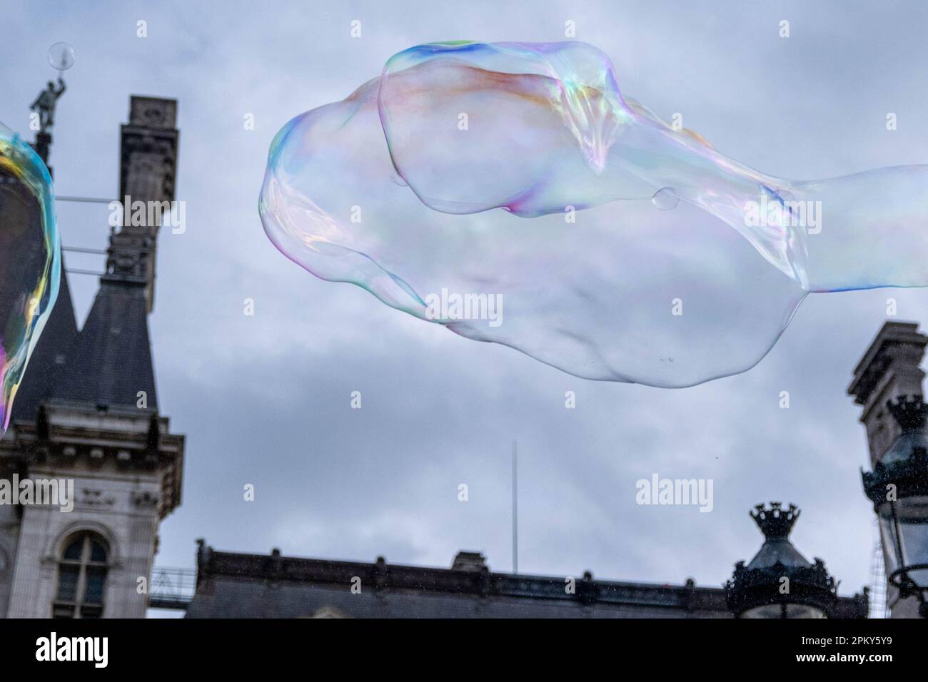 Spectacular Soap Bubble Show: Giant Bubbles Amidst Beautiful Old Buildings in Paris Stock Photo ...
