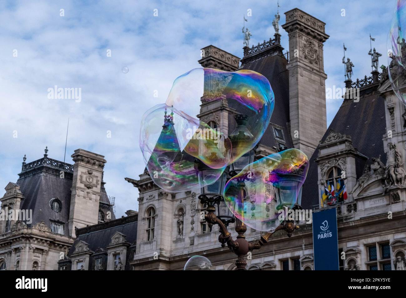 Spectacular Soap Bubble Show: Giant Bubbles Amidst Beautiful Old Buildings in Paris Stock Photo ...