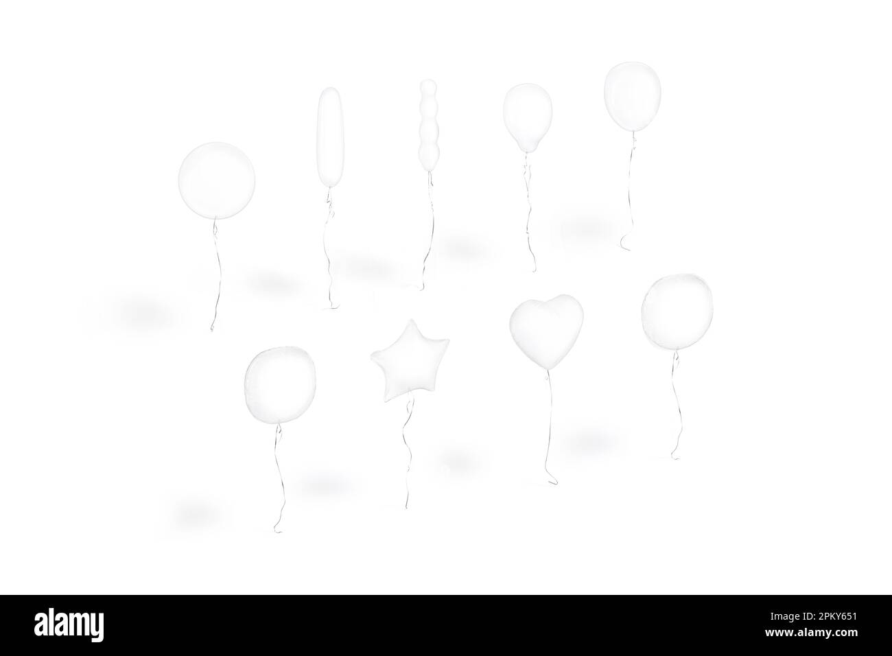 Blank white transparent balloon flying mockup, different shape, side ...
