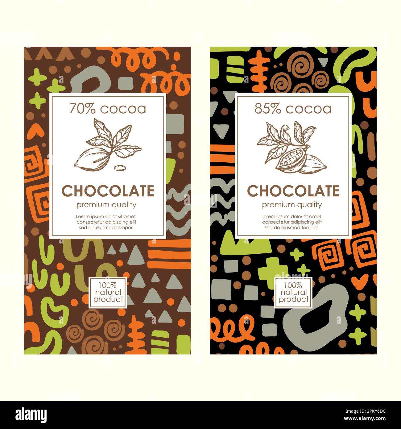 CHOCOLATE TAGS ON ABSTRACT PACK Vintage Colorful Figures Doodle In ...