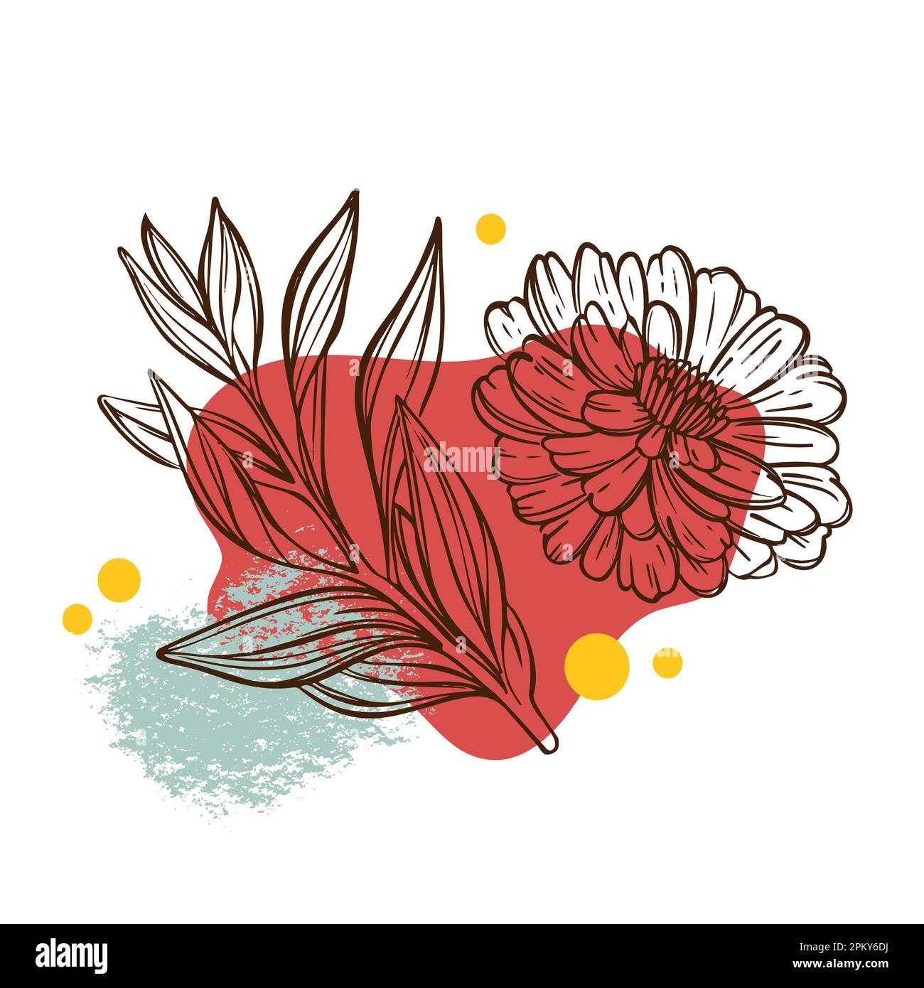 FLOWER AND BRANCH Collage Style Picture Sketched Poster Abstract Design ...