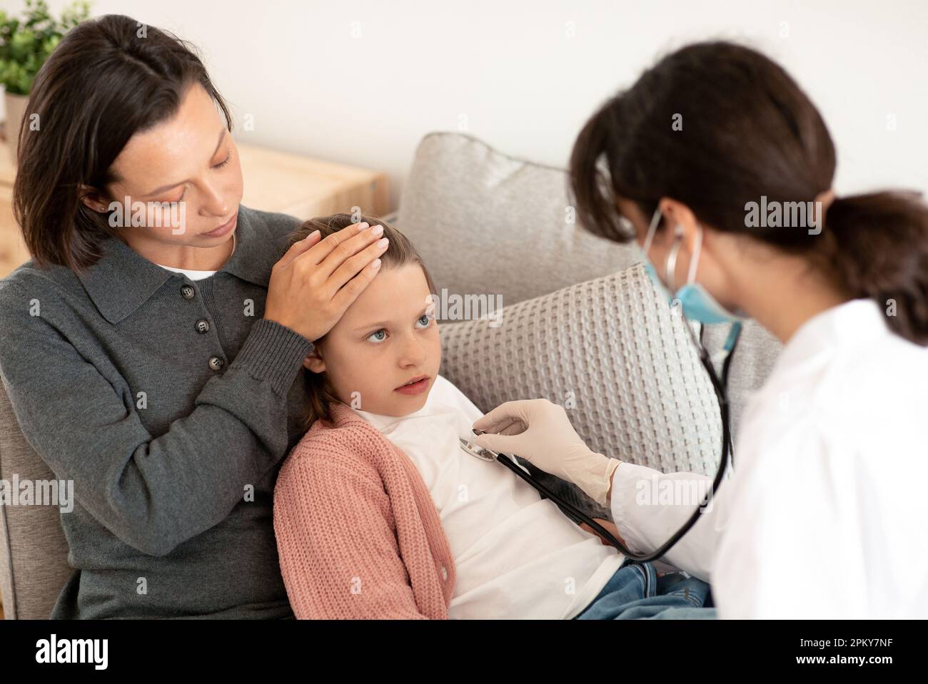 Sad millennial woman calms teenager european girl, suffering from ...