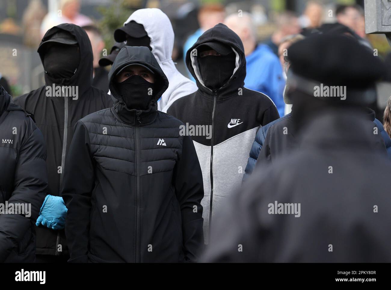 People listen to a speaker during a dissident Republican parade in the ...