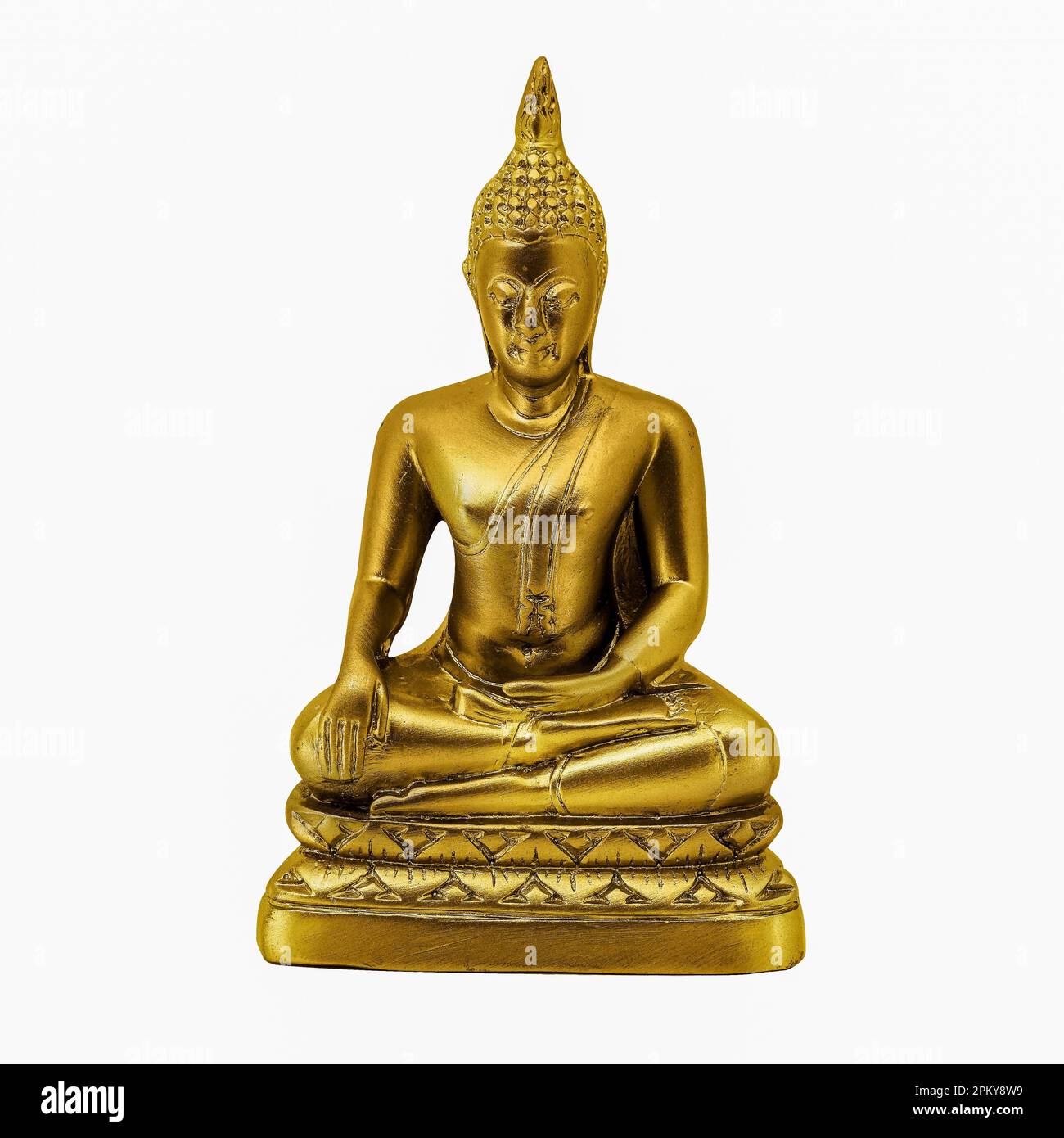 A small Buddha figurine in a tranquil pose, sitting on a platform ...