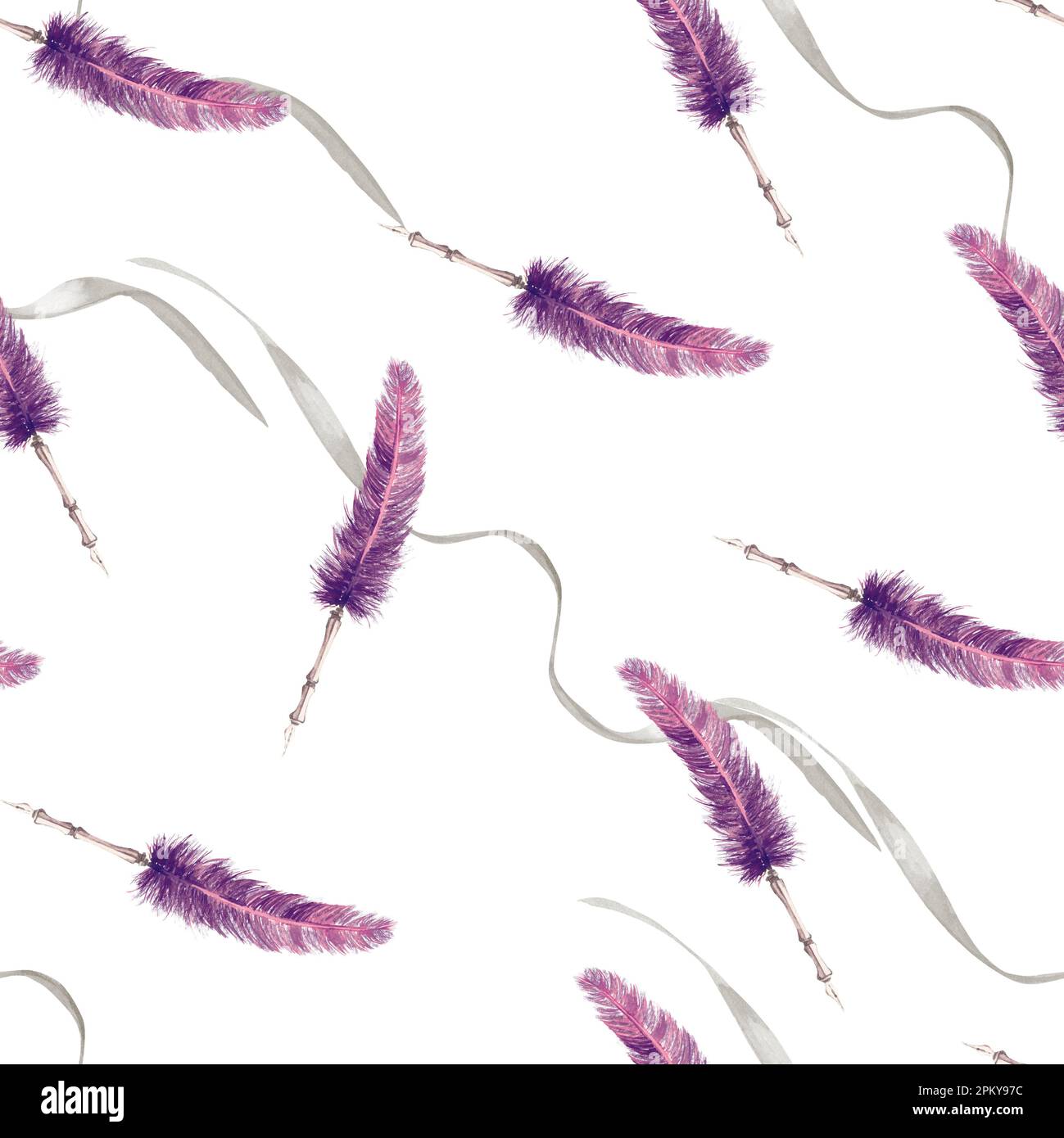 Seamless pattern vintage items Watercolor illustration on white ...