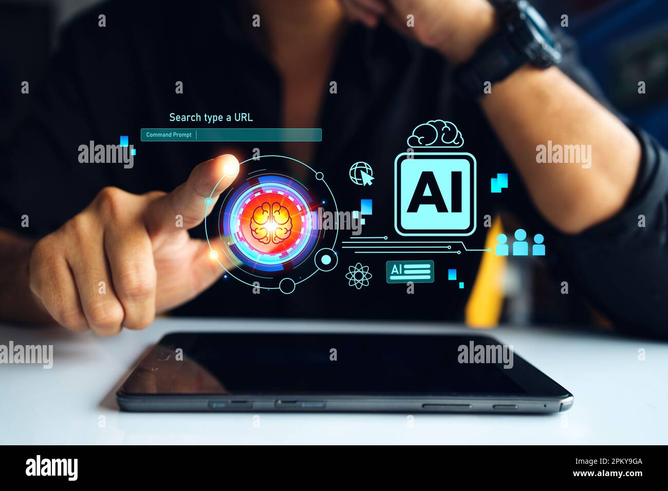 Artificial intelligence Machine Learning Business Internet Technology Concept. hologram digital ...