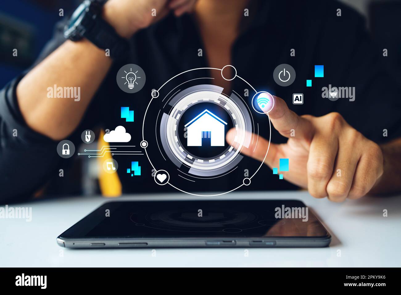 Smart home system and Artificial intelligence concept. hologram digital ... Smart home system and Artificial intelligence concept. hologram digital ...
