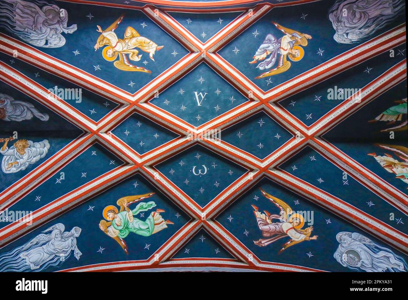 Painted with angels palm vaulting ceiling of orthodox monastery Stock ...