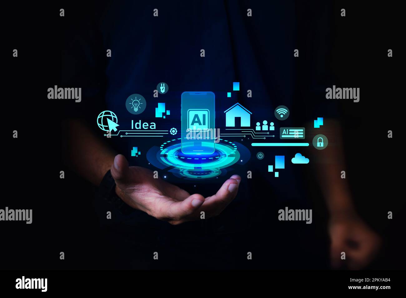Smart home system and Artificial intelligence concept. hologram digital ... Smart home system and Artificial intelligence concept. hologram digital ...