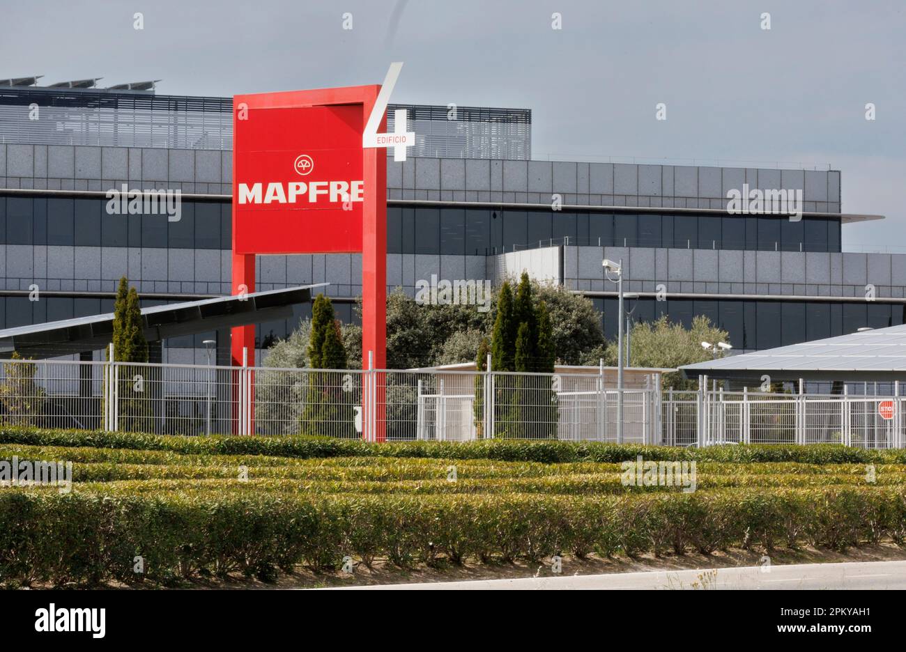 Facade of Mapfre's headquarters on April 10, 2023, in Madrid, Spain ...
