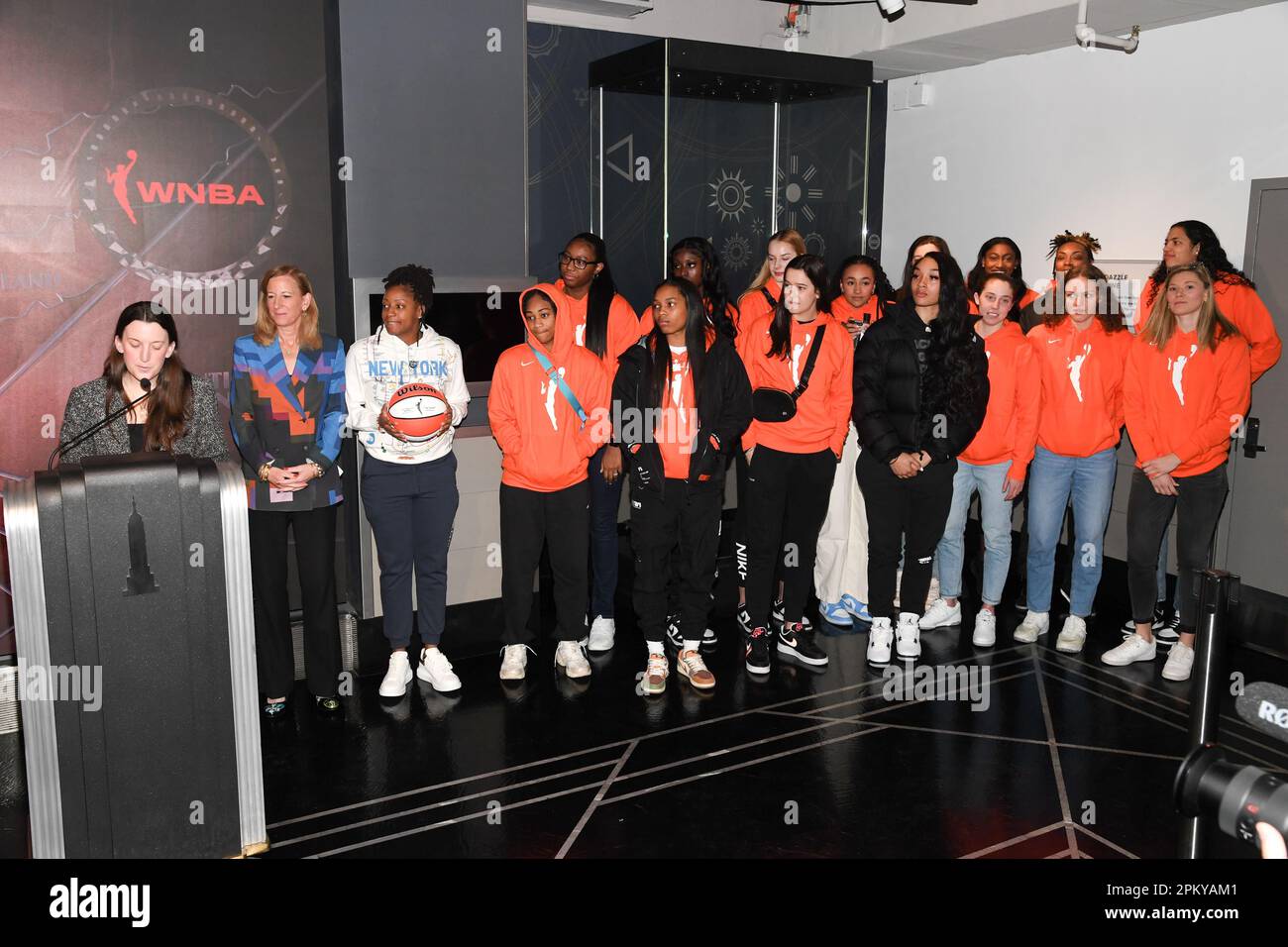 New York, USA. 10th Apr, 2023. WNBA Draft Prospects and Commissioner ...
