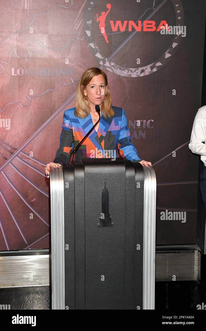 New York, USA. 10th Apr, 2023. WNBA Commissioner Cathy Engelbert visits ...