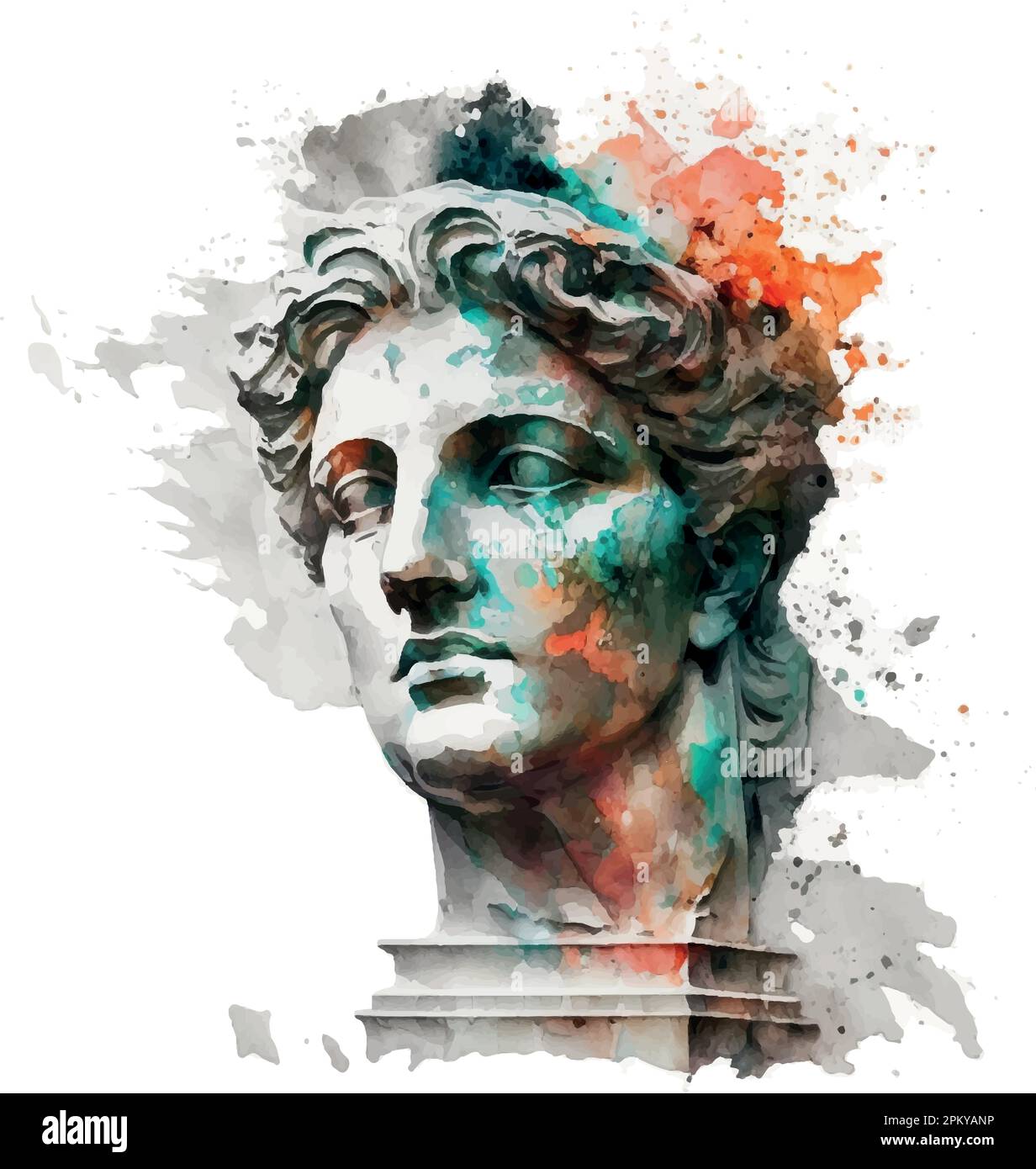 Contemporary art with antique statue head watercolor illustration. Work ...