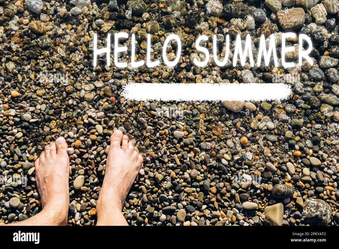 Sea waves Hello Summer text. Summer rest and vacancy concept Stock ...