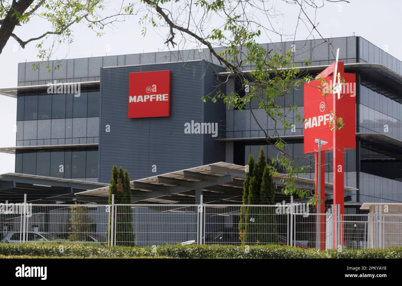 Facade of Mapfre's headquarters on April 10, 2023, in Madrid, Spain ...